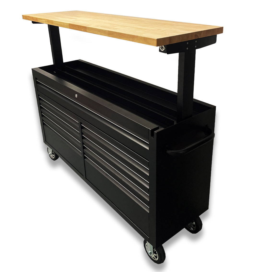61" Black Powder Coated Steel 9 Drawer Adjustable Height Tool Chest ...